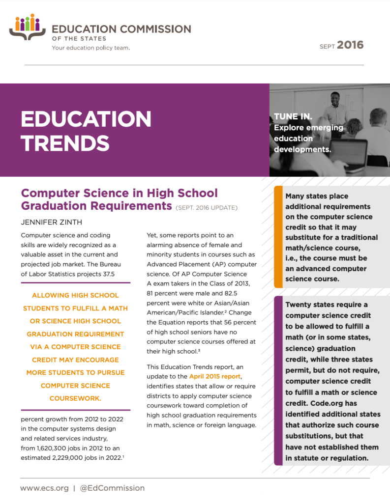 Computer Science in High School Graduation Requirements: 2016 Update ...