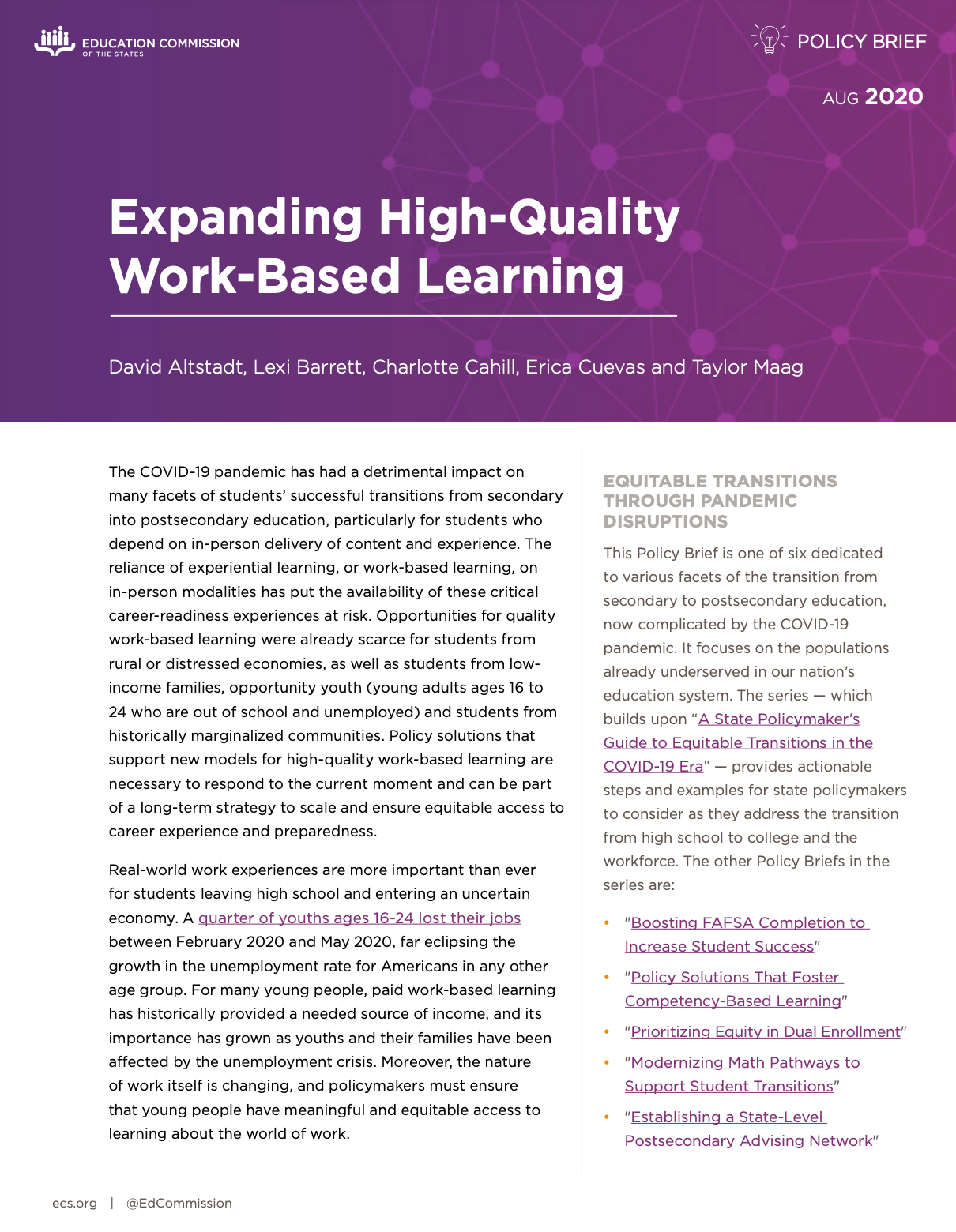 Expanding High-Quality Work-Based Learning - Education Commission of ...