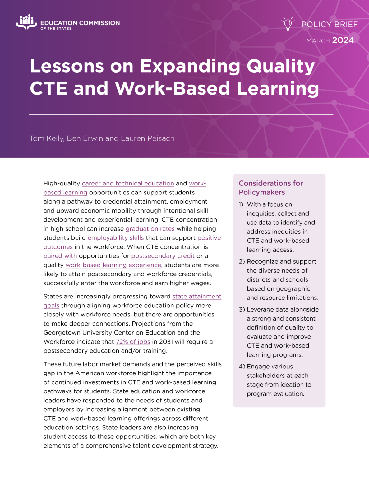 Lessons on Expanding Quality CTE and Work-Based Learning - Education ...