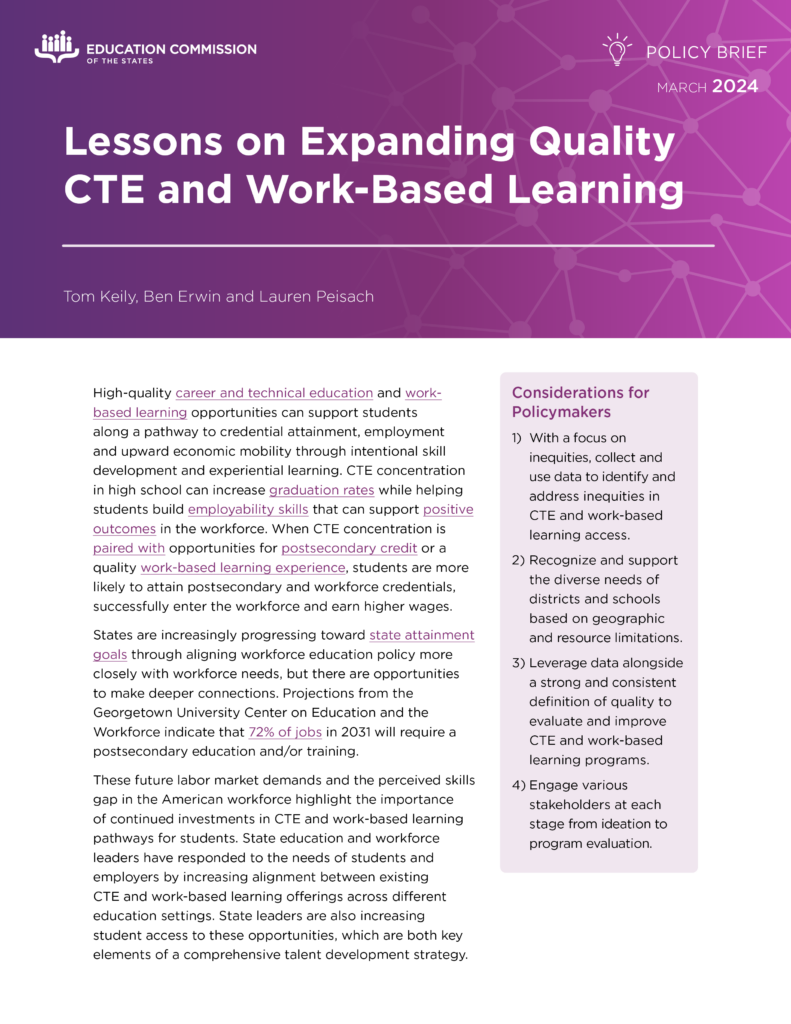 Lessons on Expanding Quality CTE and Work-Based Learning - Education ...