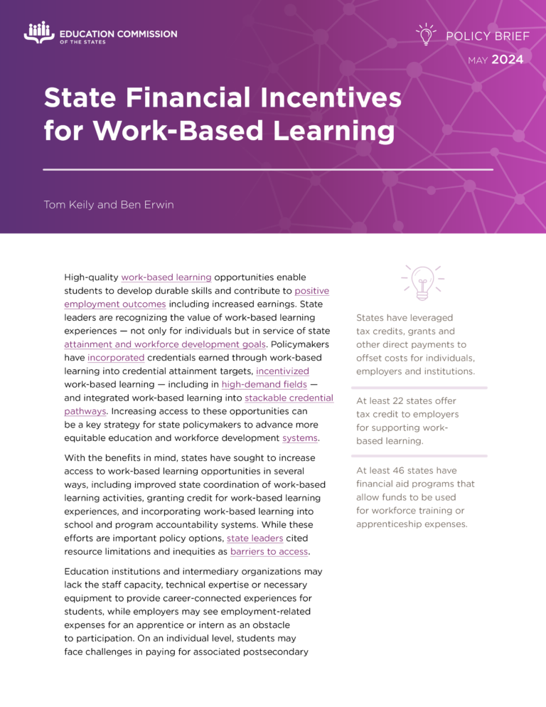 State Financial Incentives for Work-Based Learning - Education ...