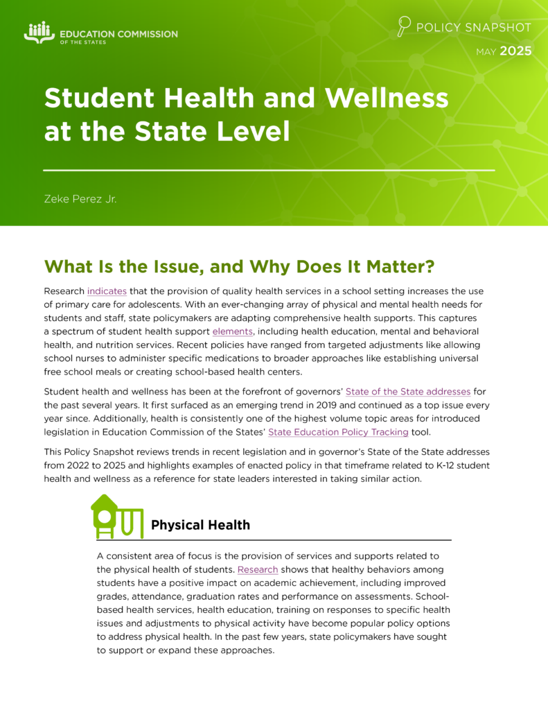 Student Health and Wellness at the State Level - Education Commission ...