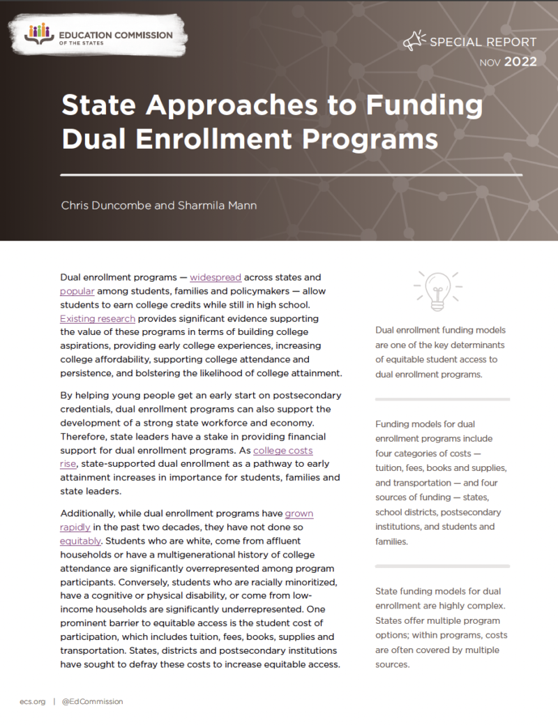 State Approaches to Funding Dual Enrollment Programs - Education ...